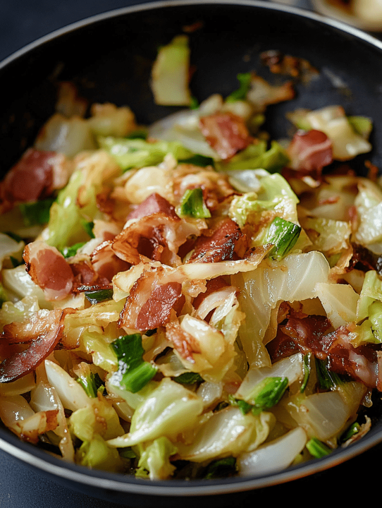 FRIED CABBAGE AND BACON WITH ONION