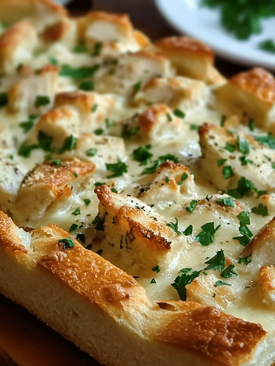 Chicken Alfredo Garlic Bread Casserole