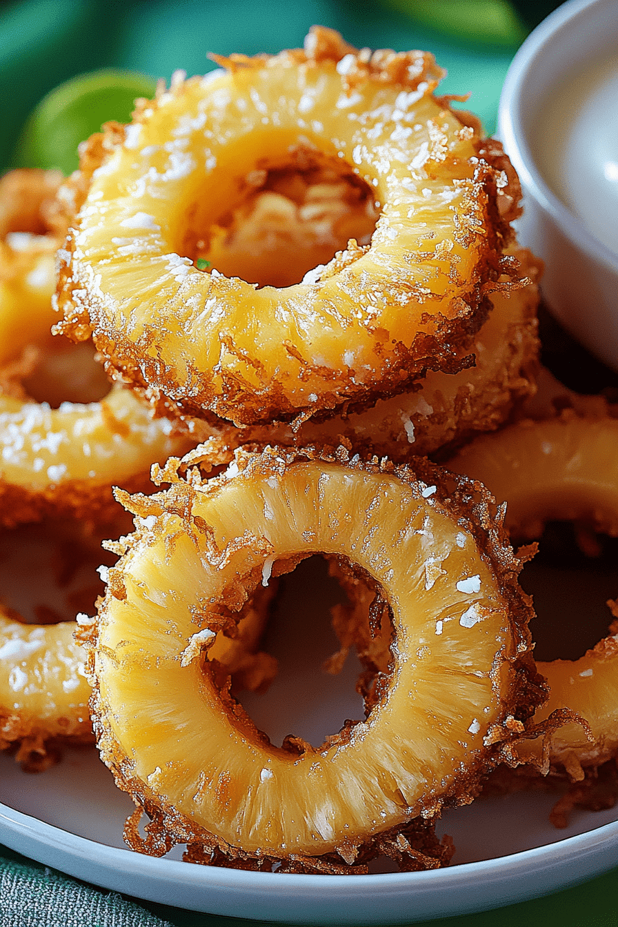 Fried Pineapple Rings with Creamy Coconut Dipping Sauce