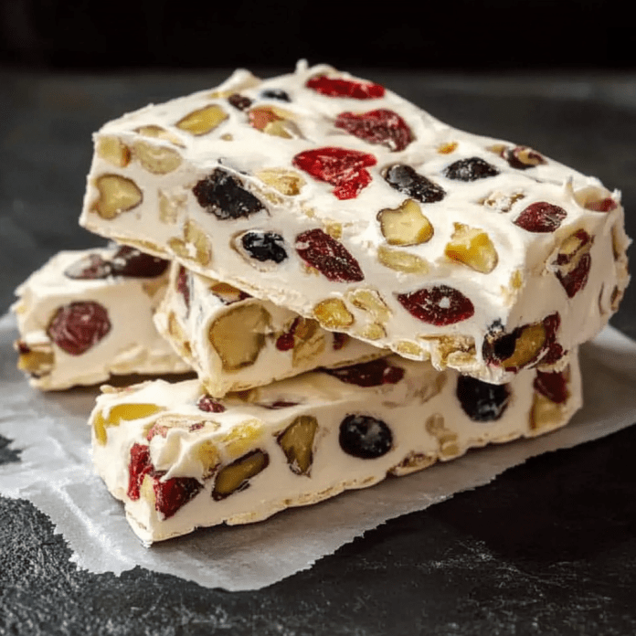 Homemade Nougat with Mixed Nuts and Dried Fruits
