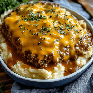 Cheesy Meatloaf Over Mashed Potatoes