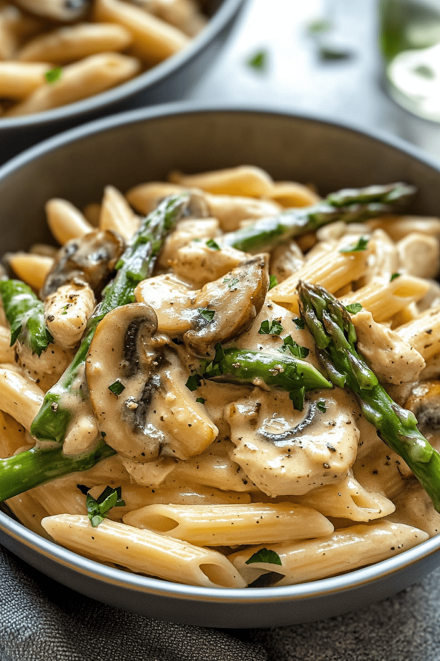 Creamy Mushroom Asparagus Chicken Pasta