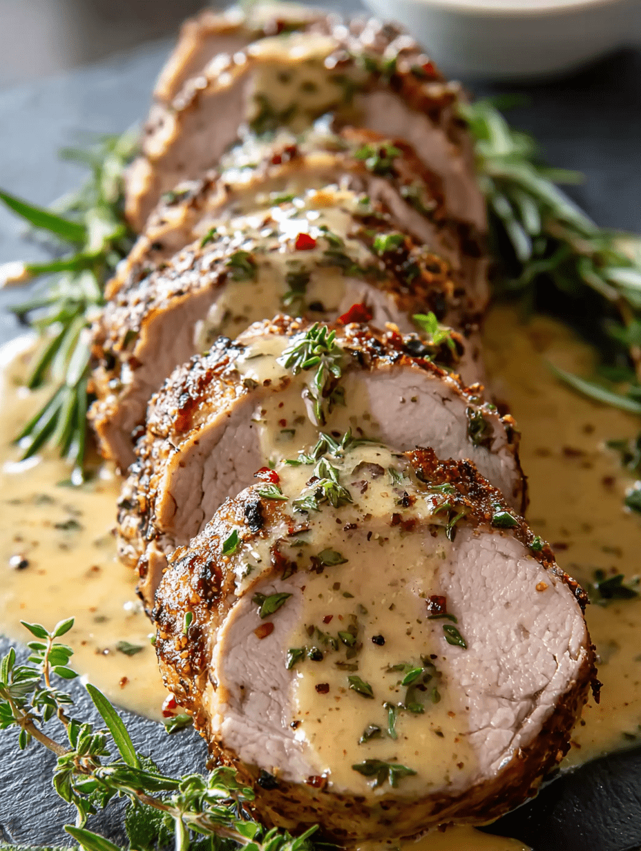 Slow Cooker Herb-Crusted Pork Tenderloin with Creamy Dijon and Herb Sauce