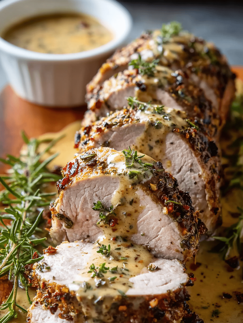 Slow Cooker Herb-Crusted Pork Tenderloin with Creamy Dijon and Herb Sauce